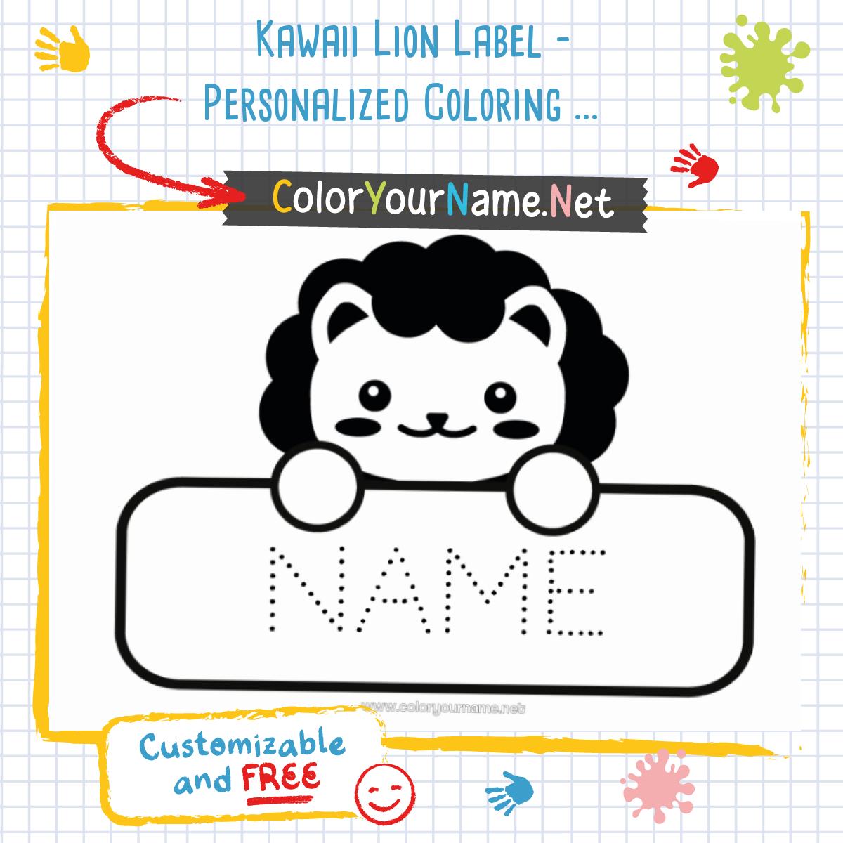 Kawaii Lion Label - Personalized Coloring for Coat Hooks and Lockers
