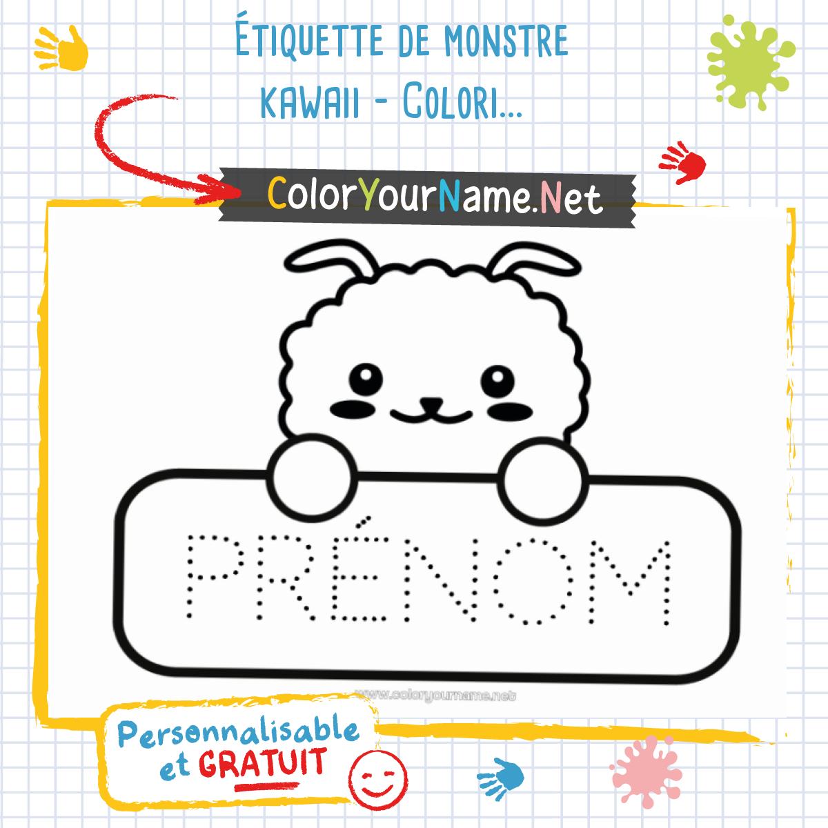 Étiquette de monstre kawaii - Coloriage personnalisé pour porte ...