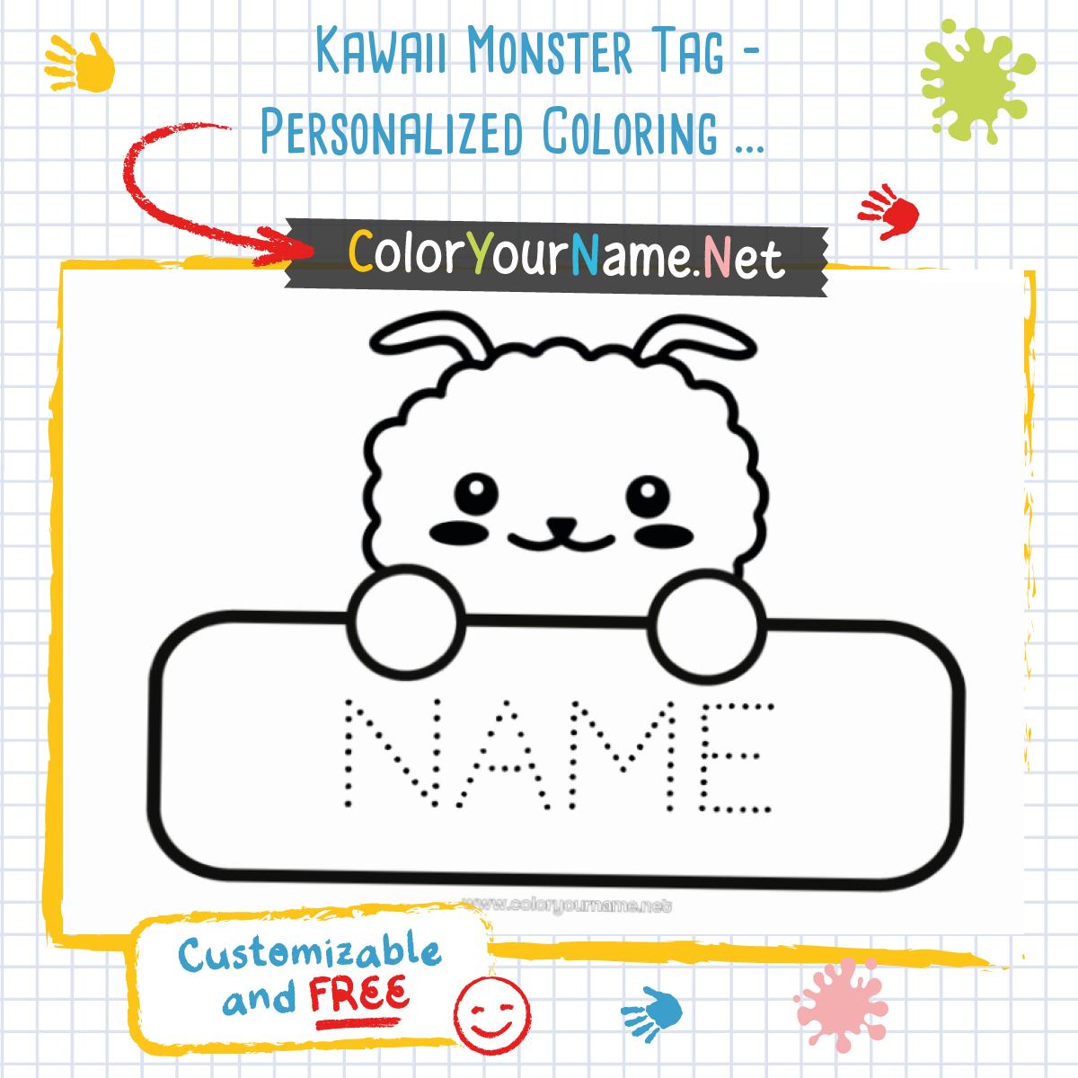 Kawaii Monster Tag - Personalized Coloring for Coat Racks and Lockers