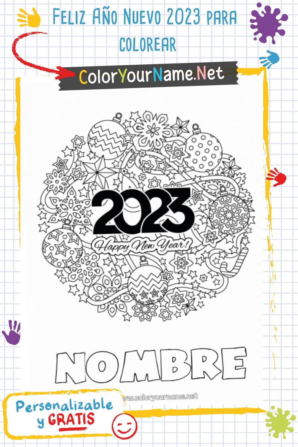 Feliz Año Nuevo 2023 para colorear