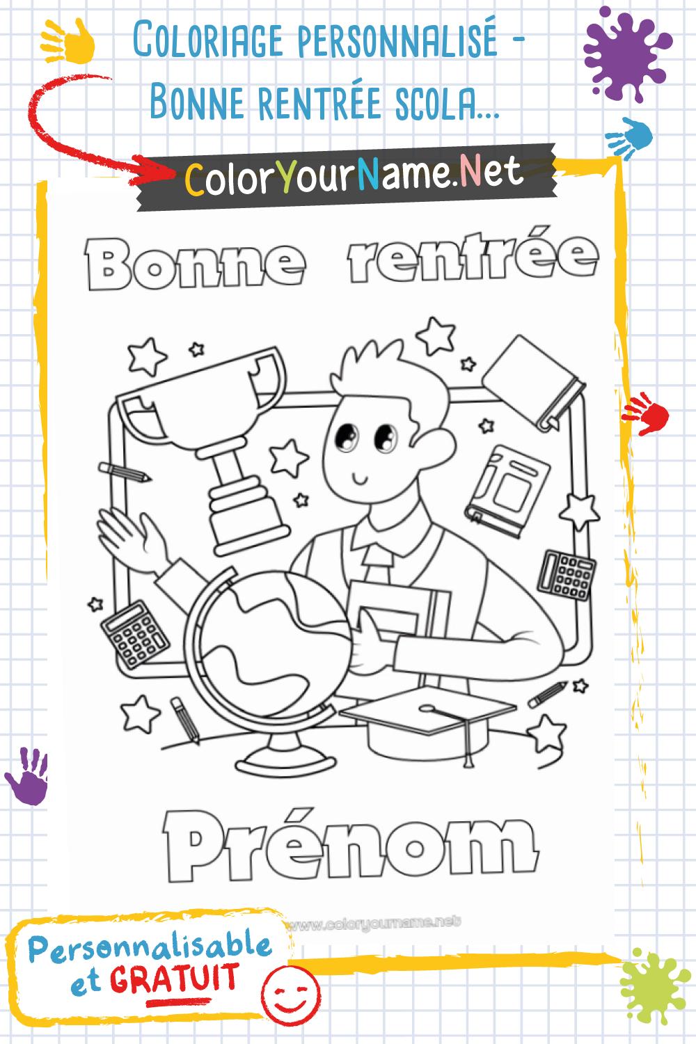 Coloriage personnalisé - Bonne rentrée scolaire avec enseignant
