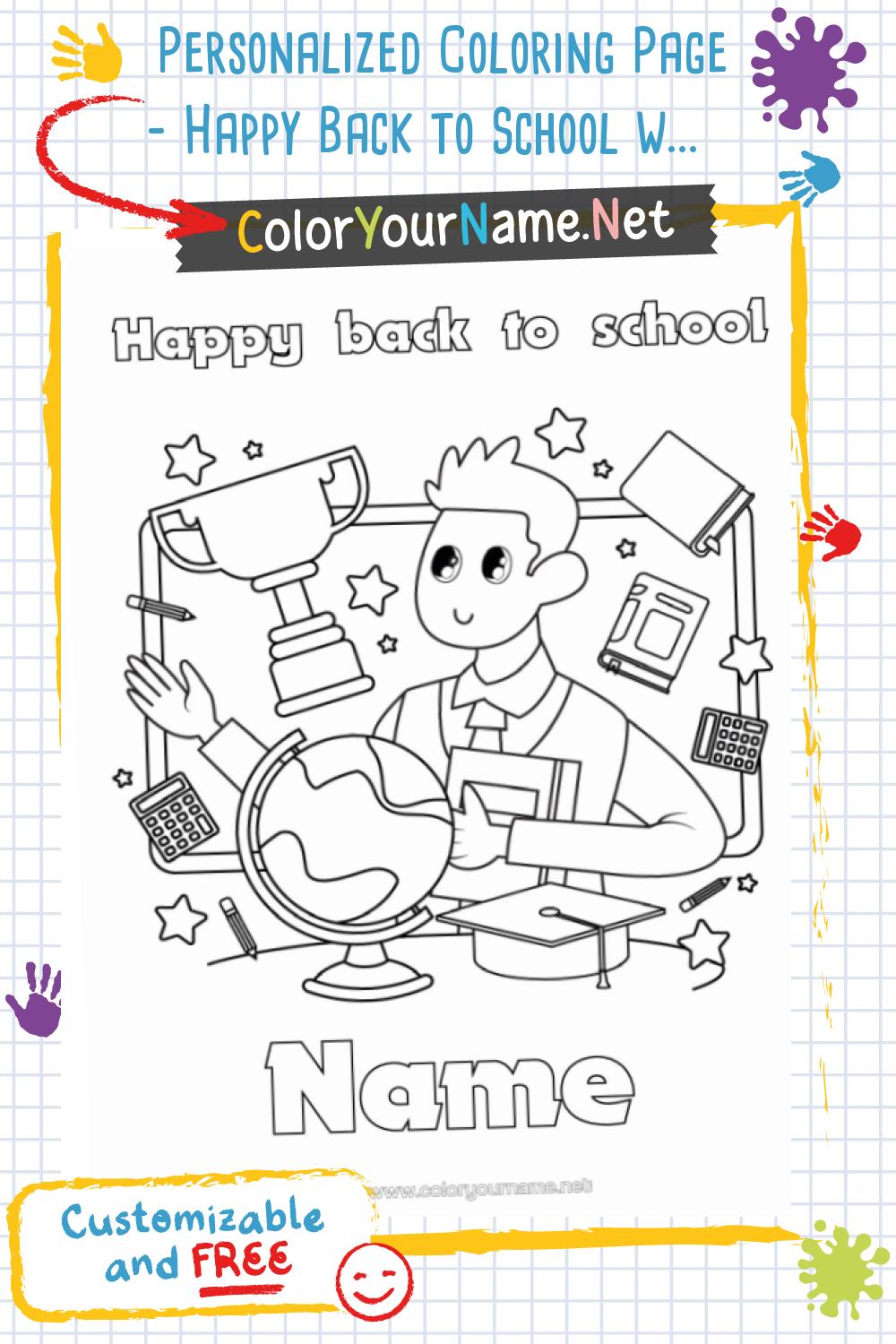 Personalized Coloring Page - Happy Back to School with Teacher