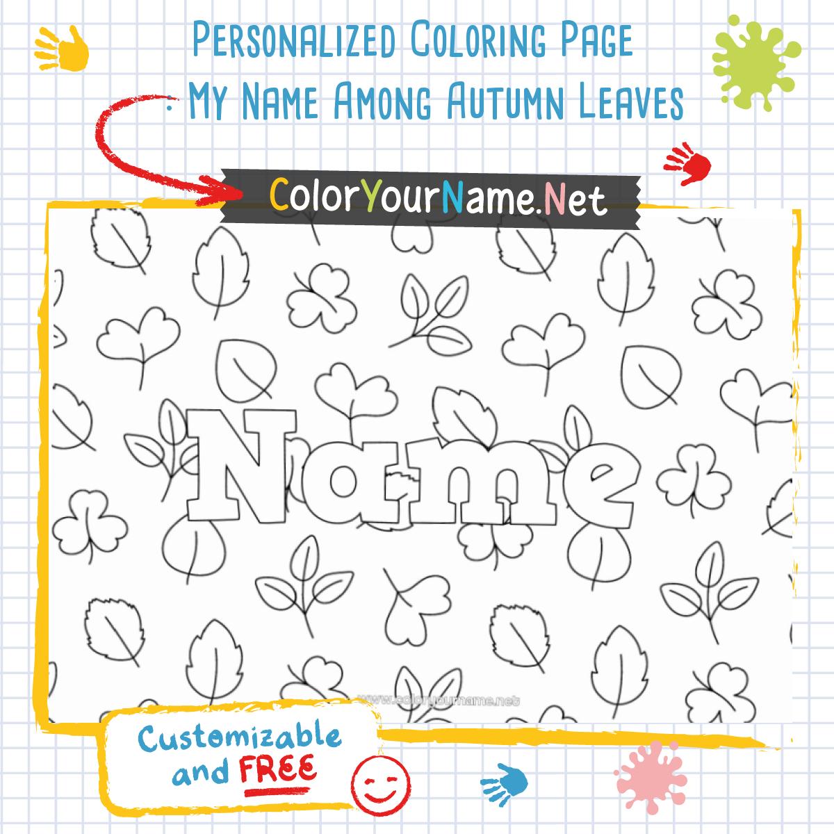 Personalized Coloring Page : My Name Among Autumn Leaves