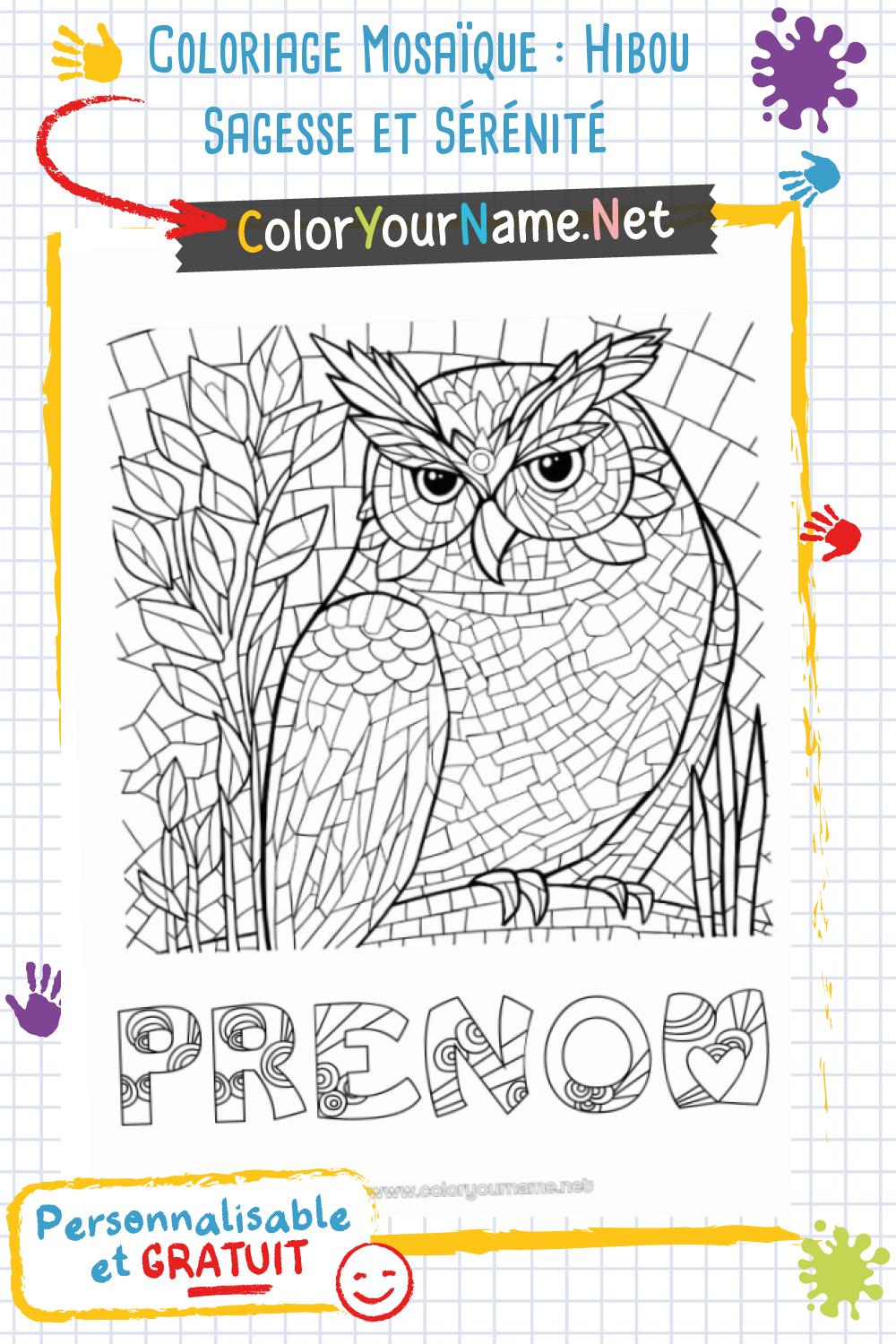 Coloriage Mosaïque : Hibou Sagesse et Sérénité