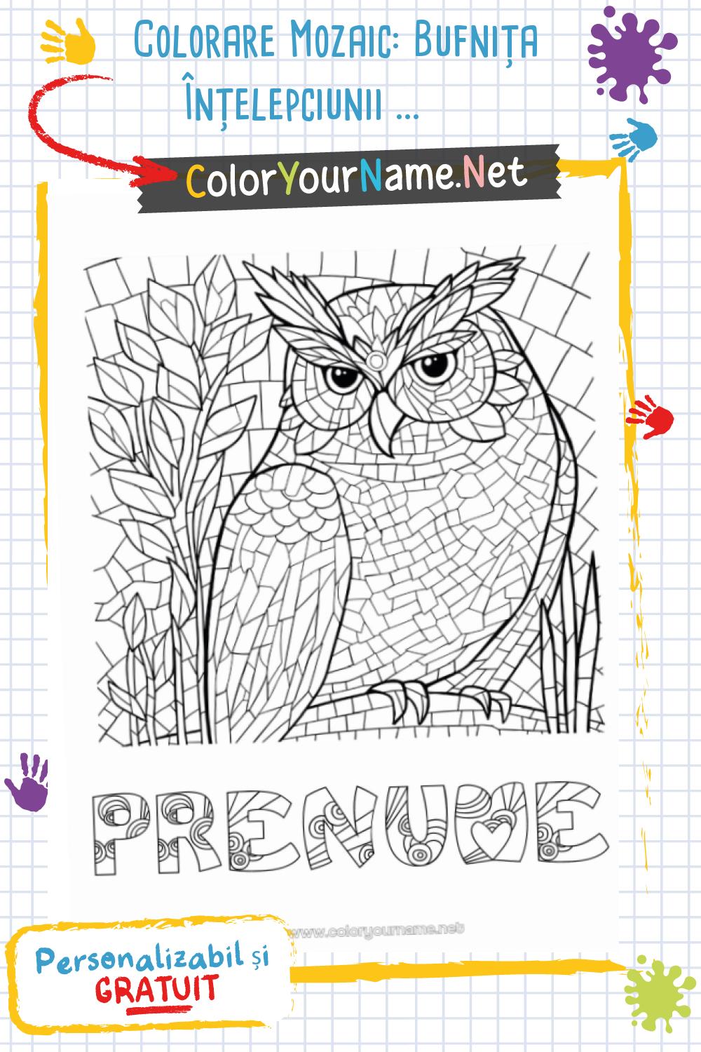 Colorare Mozaic: Bufnița Înțelepciunii și Serenității