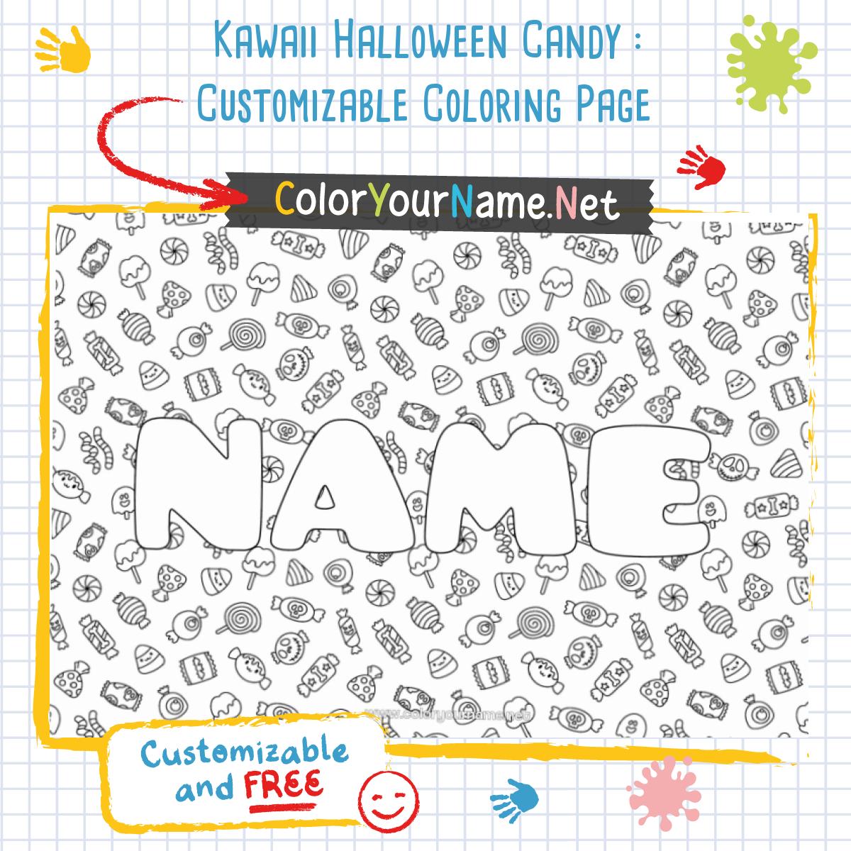 Kawaii Halloween Candy : Customizable Coloring Page