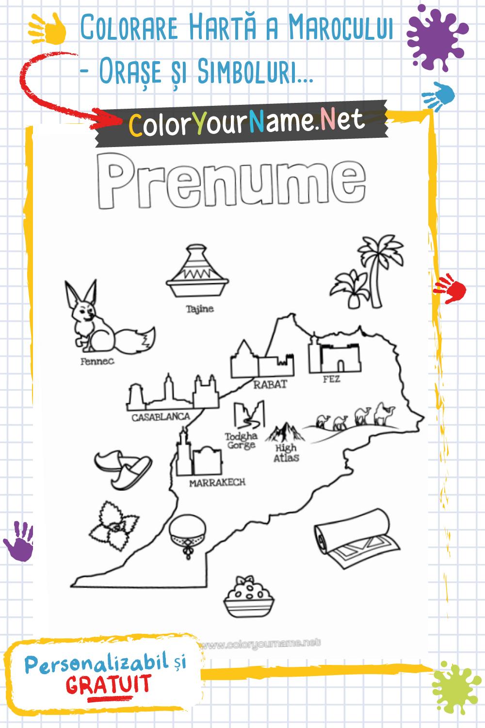 Colorare Hartă a Marocului – Orașe și Simboluri de Personalizat și ...