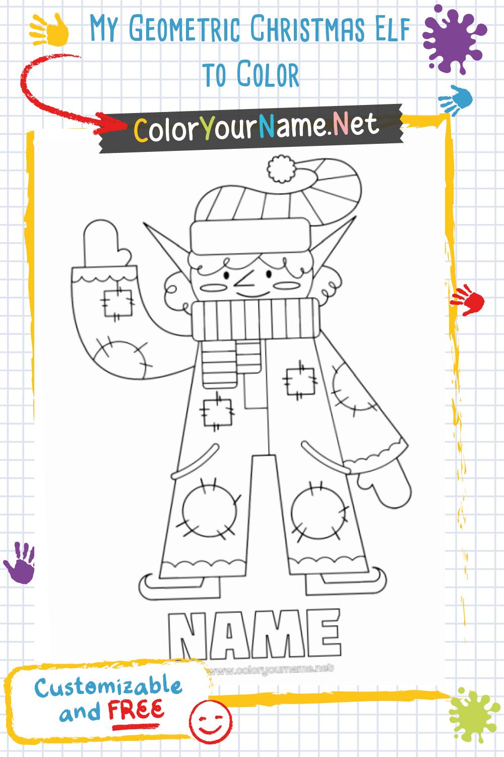 My Geometric Christmas Elf to Color