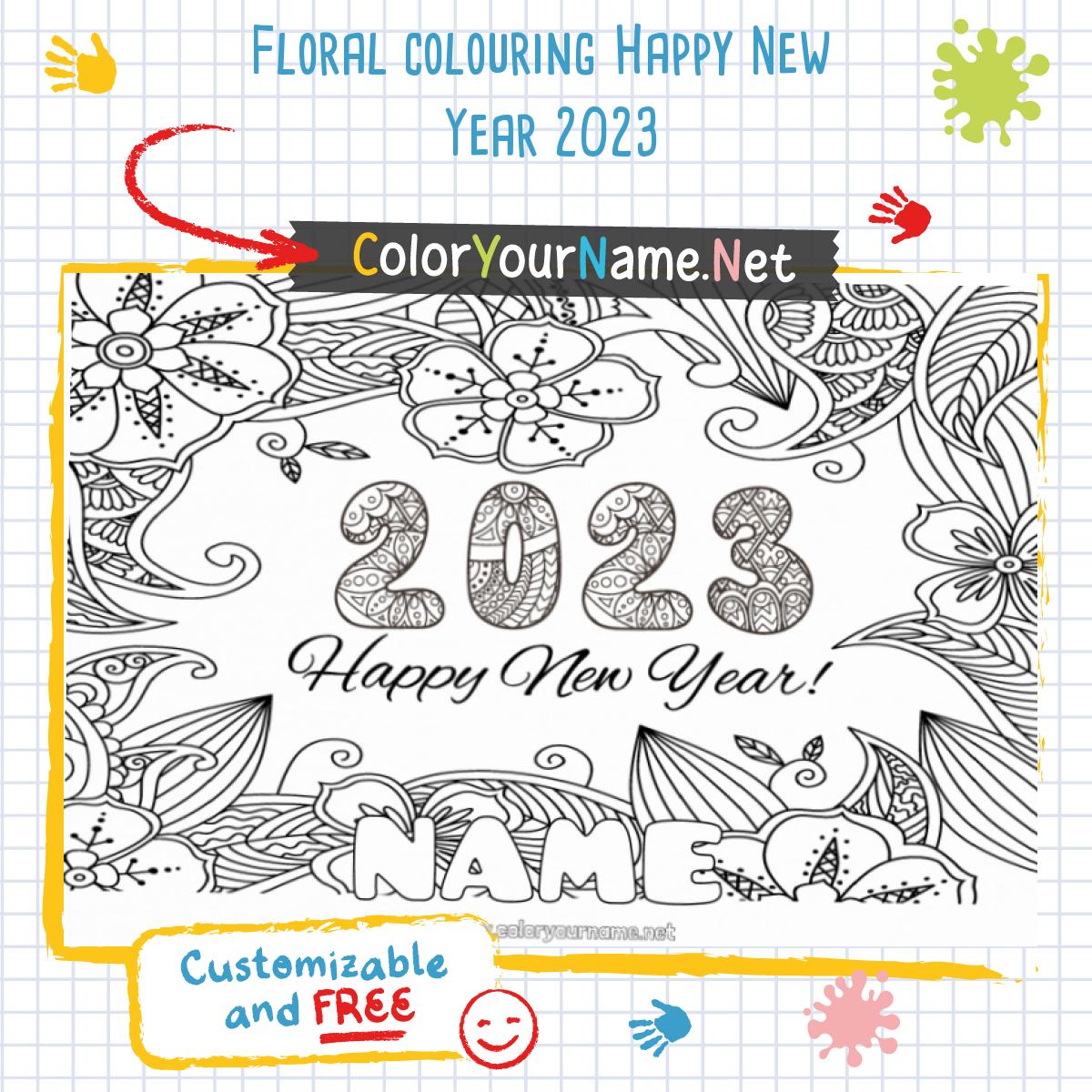 Floral colouring Happy New Year 2023