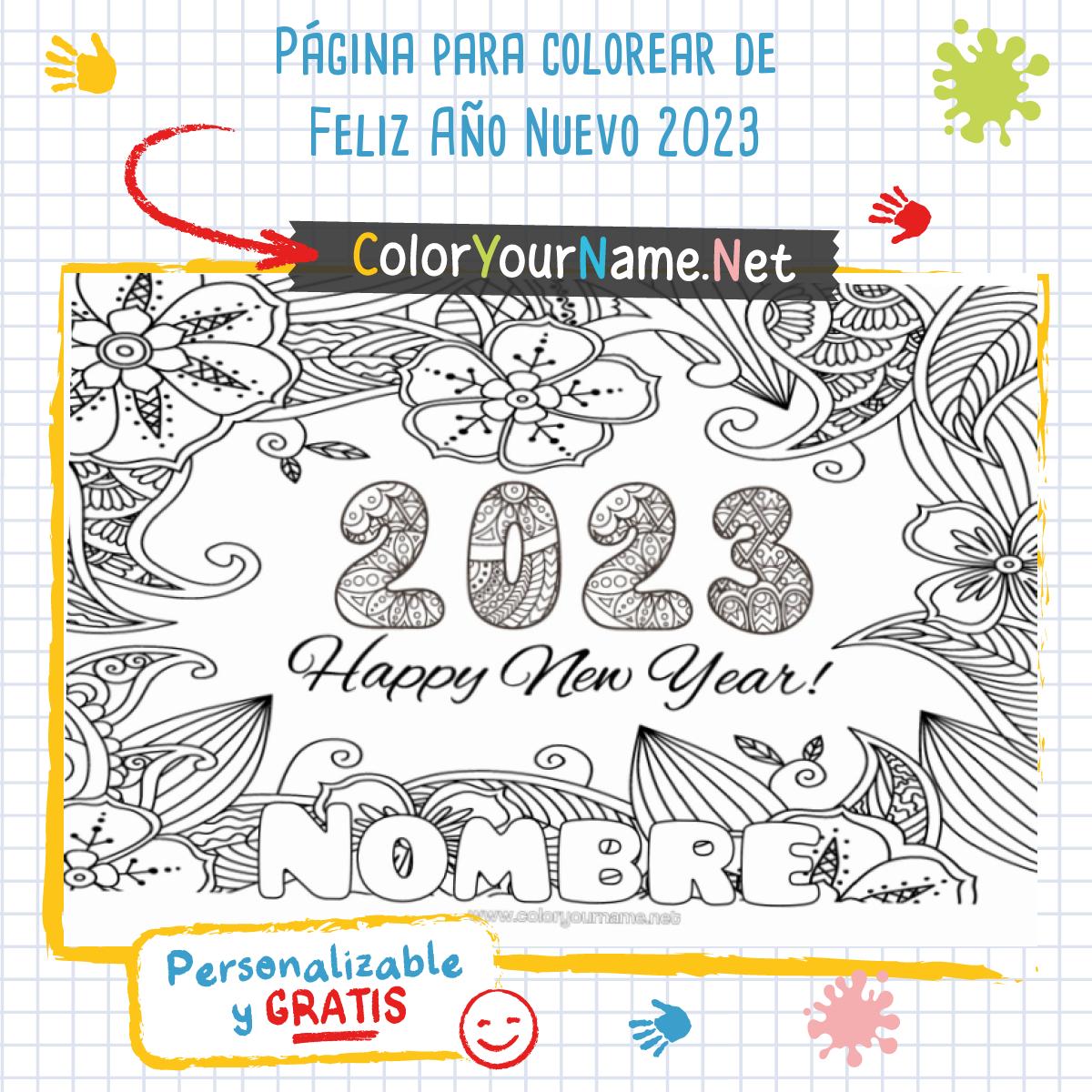 Página para colorear de Feliz Año Nuevo 2023