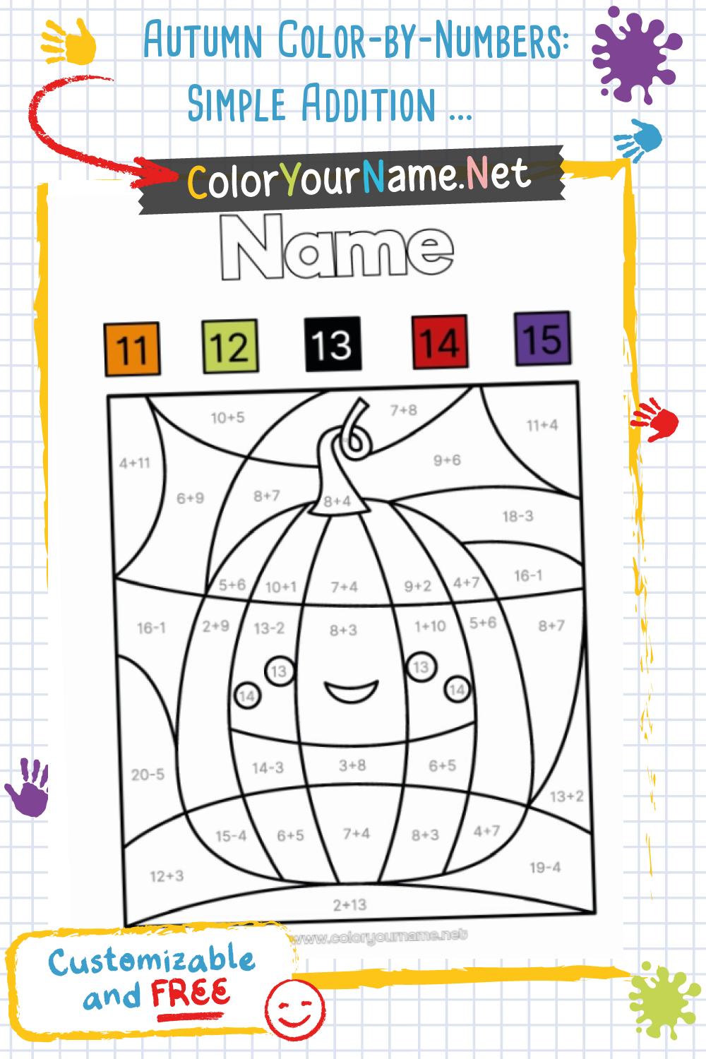 Autumn Color-by-Numbers: Simple Addition and Subtraction