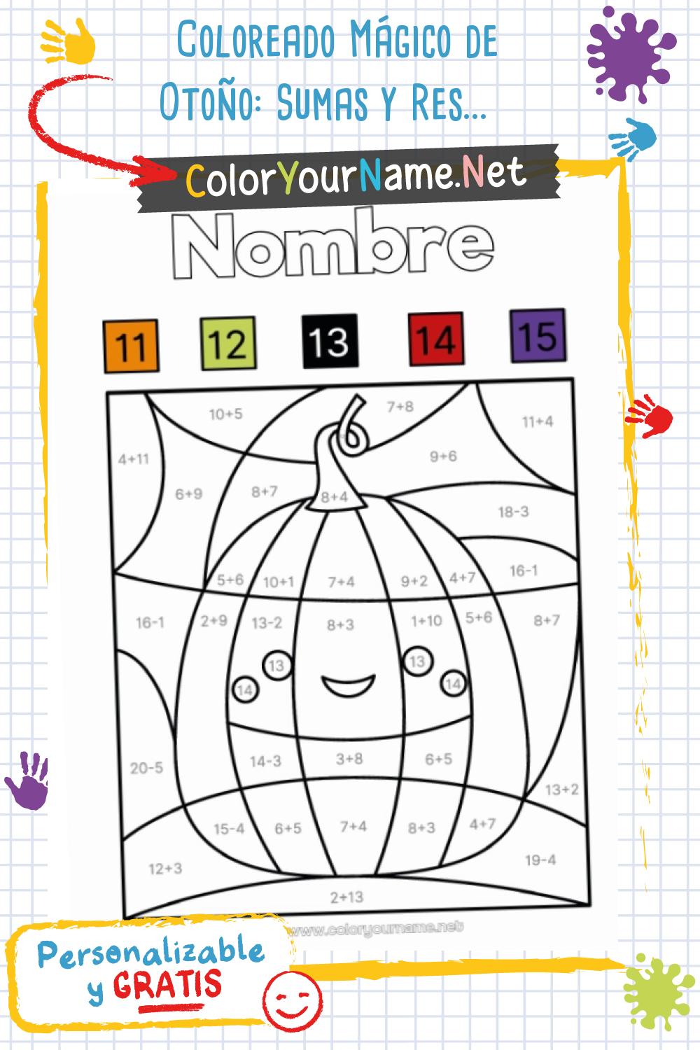 Coloreado Mágico de Otoño: Sumas y Restas Simples