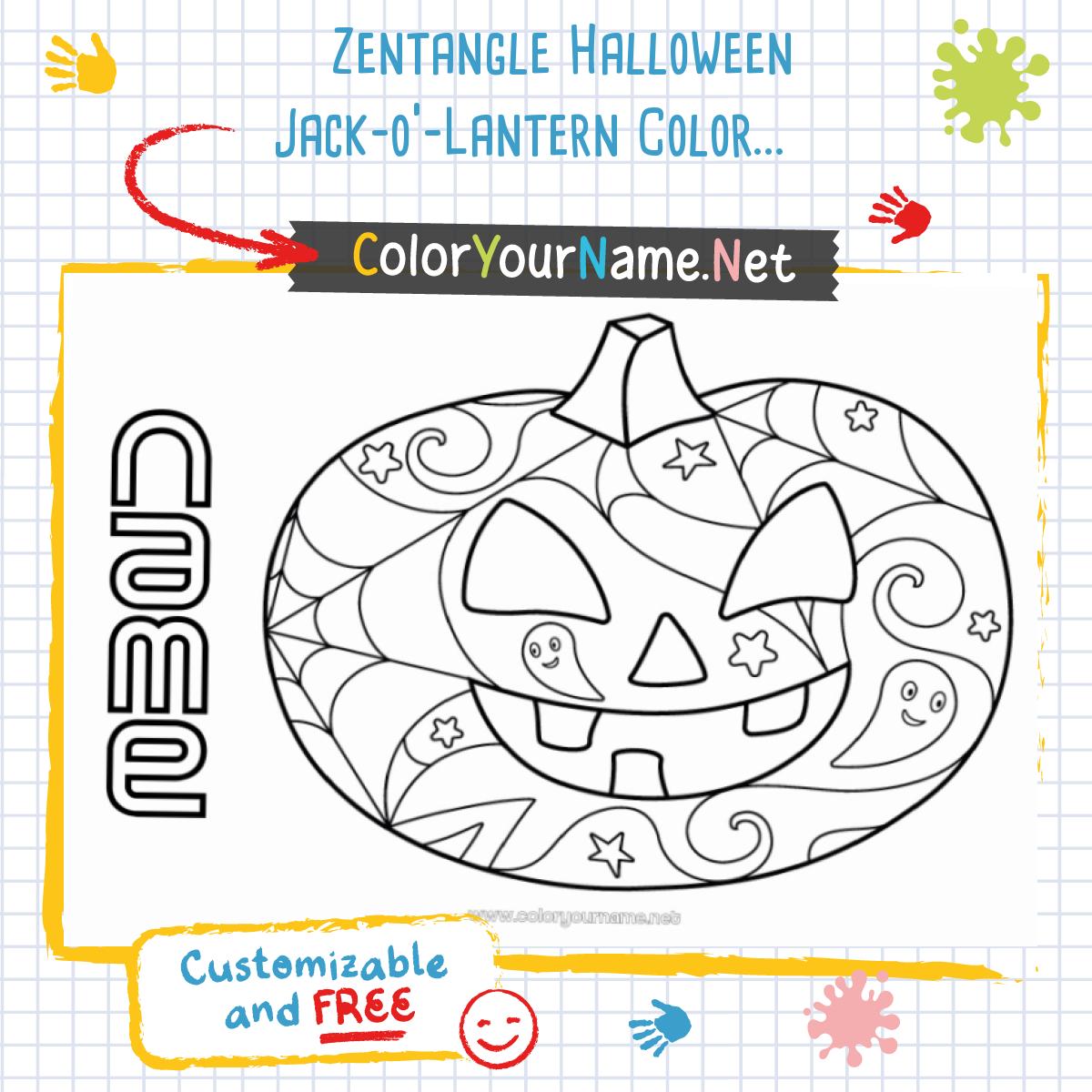 Zentangle Halloween Jack-o'-Lantern Coloring Page
