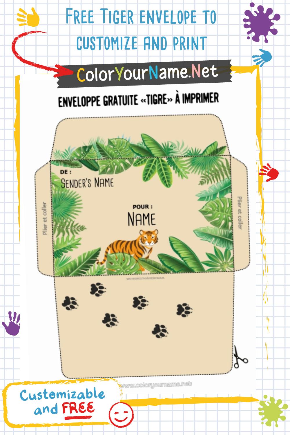 Free Tiger envelope to customize and print