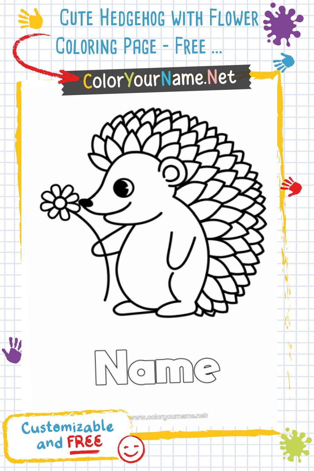 Cute Hedgehog with Flower Coloring Page – Free and Personalizable