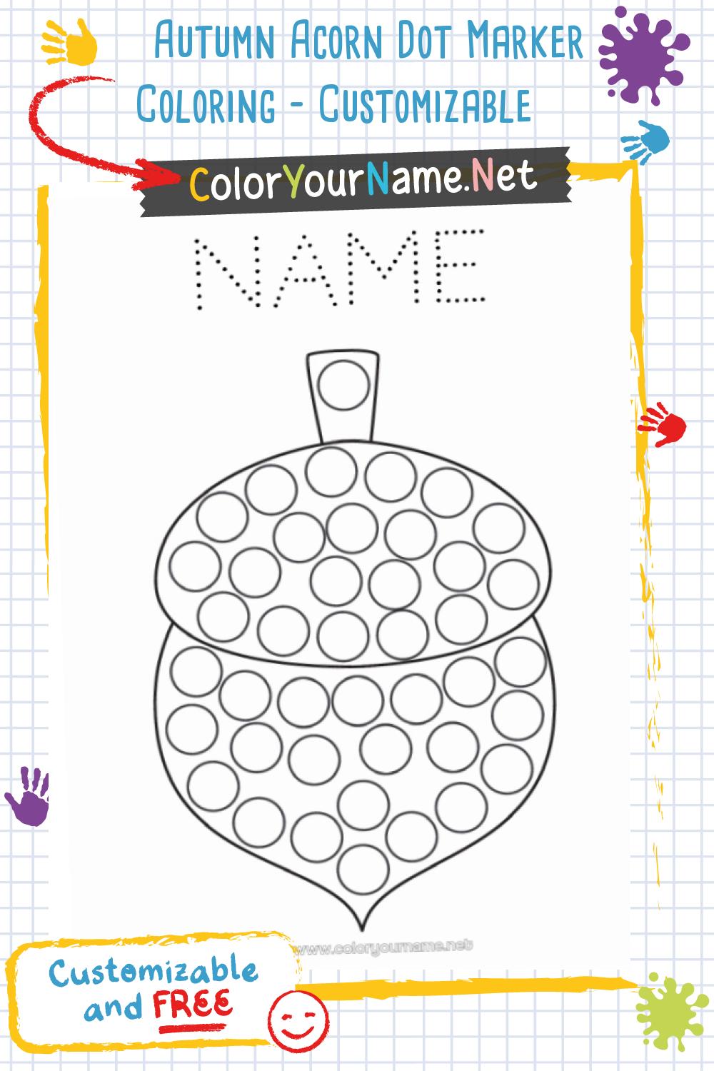 Autumn Acorn Dot Marker Coloring – Customizable