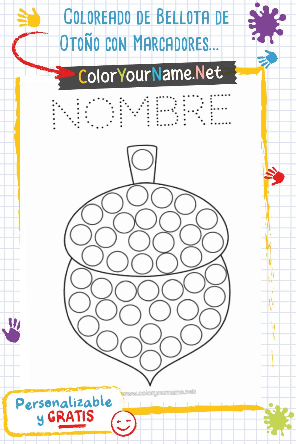 Coloreado de Bellota de Otoño con Marcadores de Puntos – Personalizable