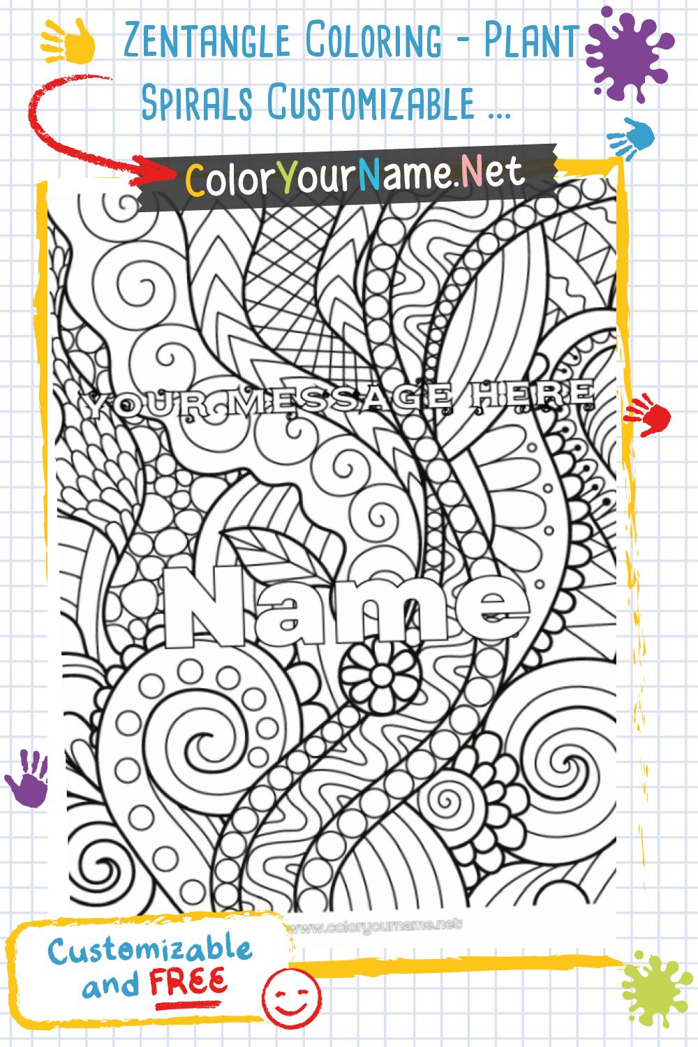 Zentangle Coloring - Plant Spirals Customizable and Free
