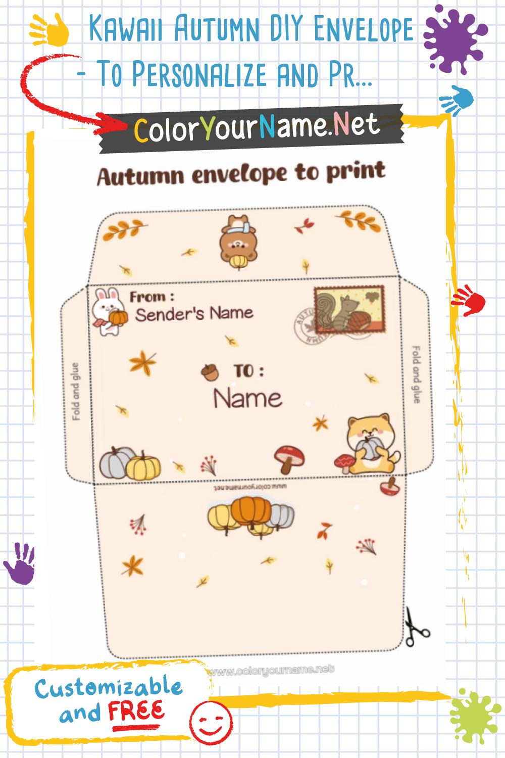 Kawaii Autumn DIY Envelope – To Personalize and Print for Free