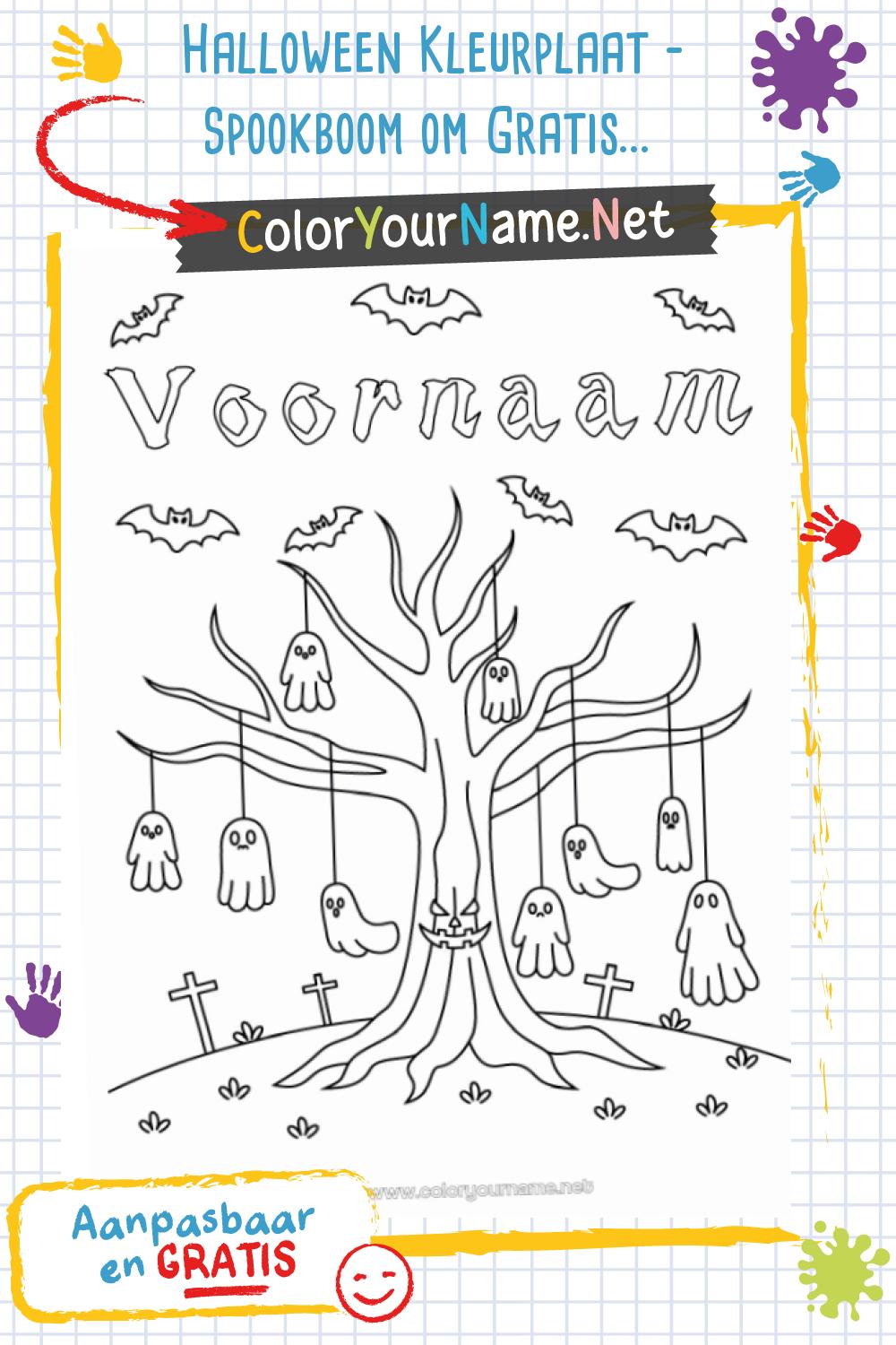 Halloween Kleurplaat – Spookboom om Gratis te Personaliseren en Af te ...