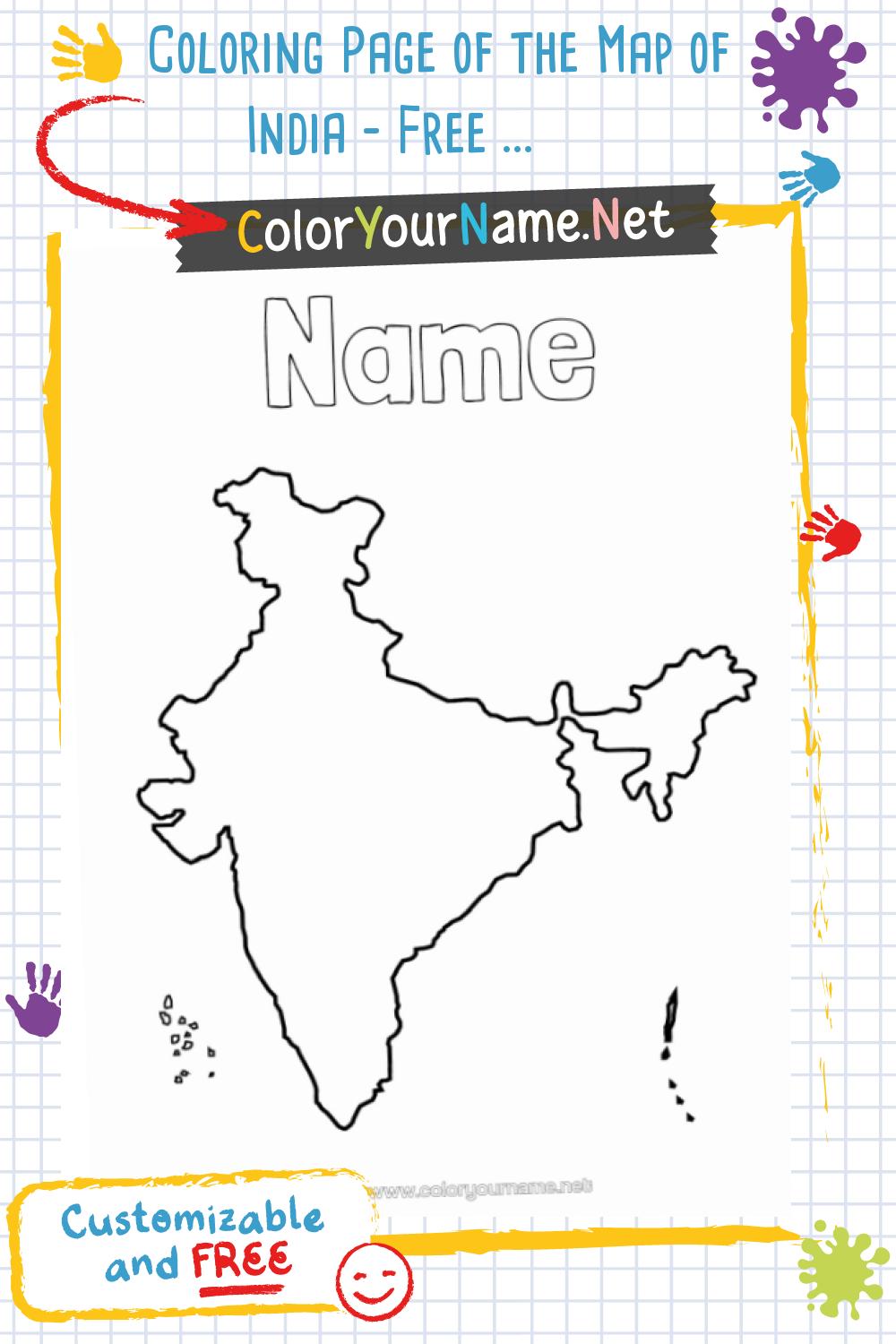 Coloring Page of the Map of India – Free and Customizable