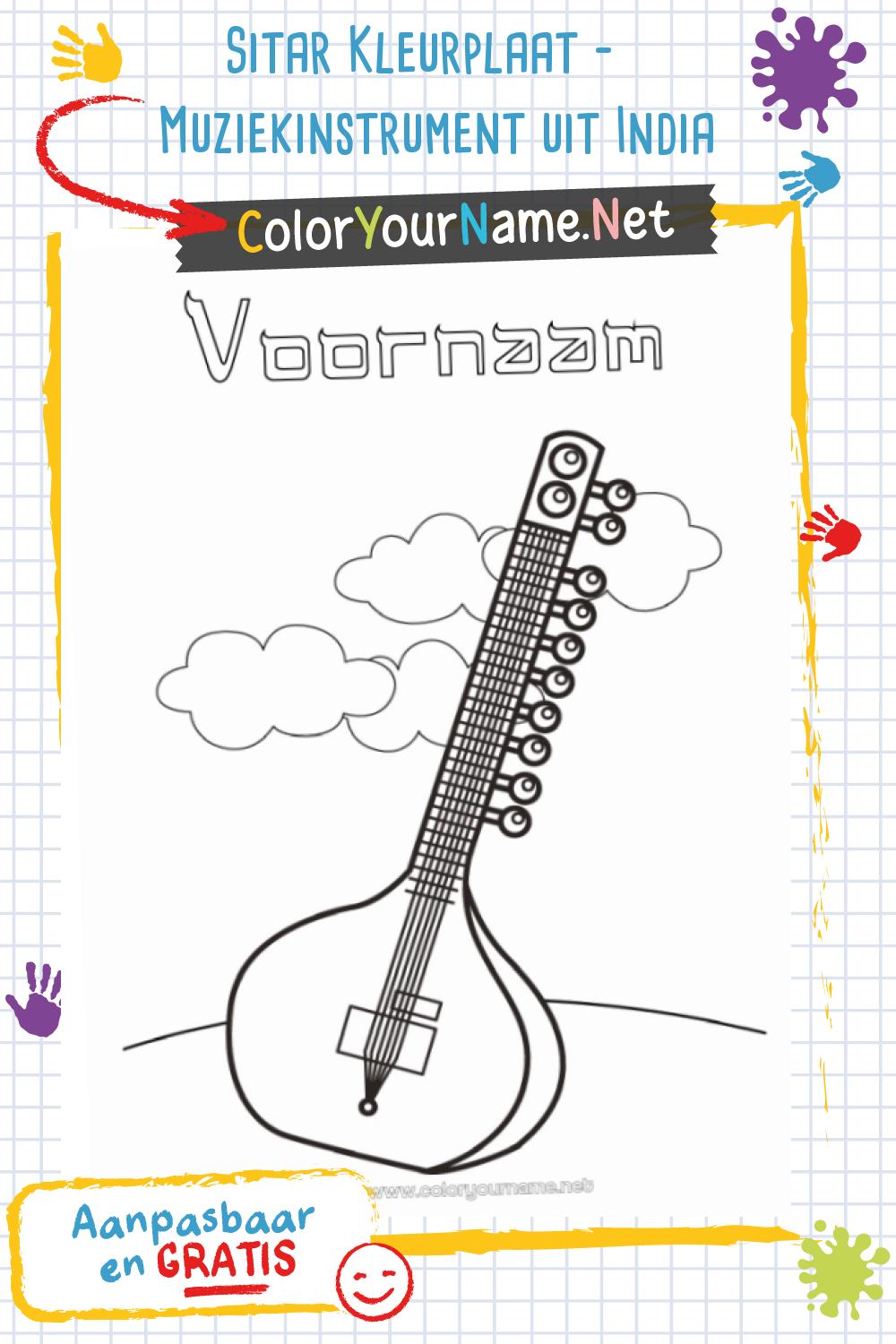 Sitar Kleurplaat – Muziekinstrument uit India