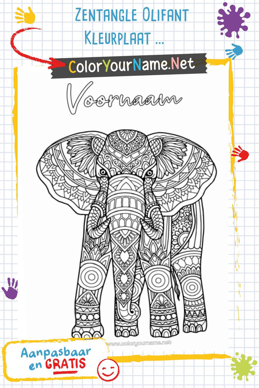 Zentangle Olifant Kleurplaat – Personaliseerbaar en Gratis