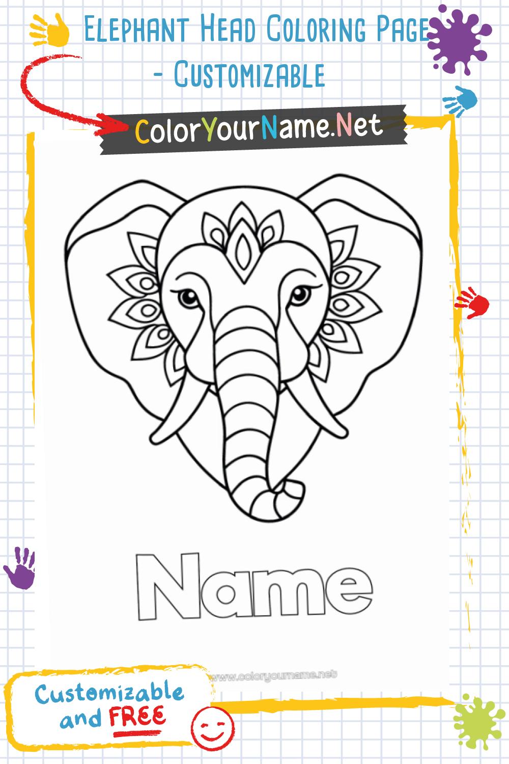 Elephant Head Coloring Page – Customizable