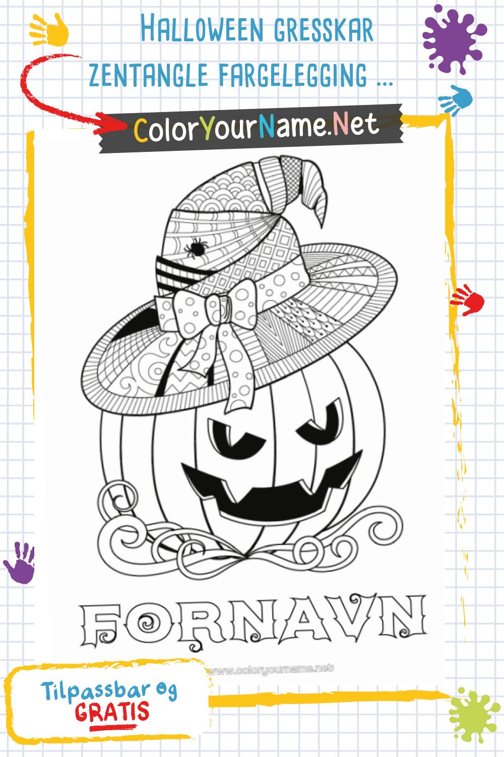 Halloween gresskar zentangle fargelegging med heksehatt