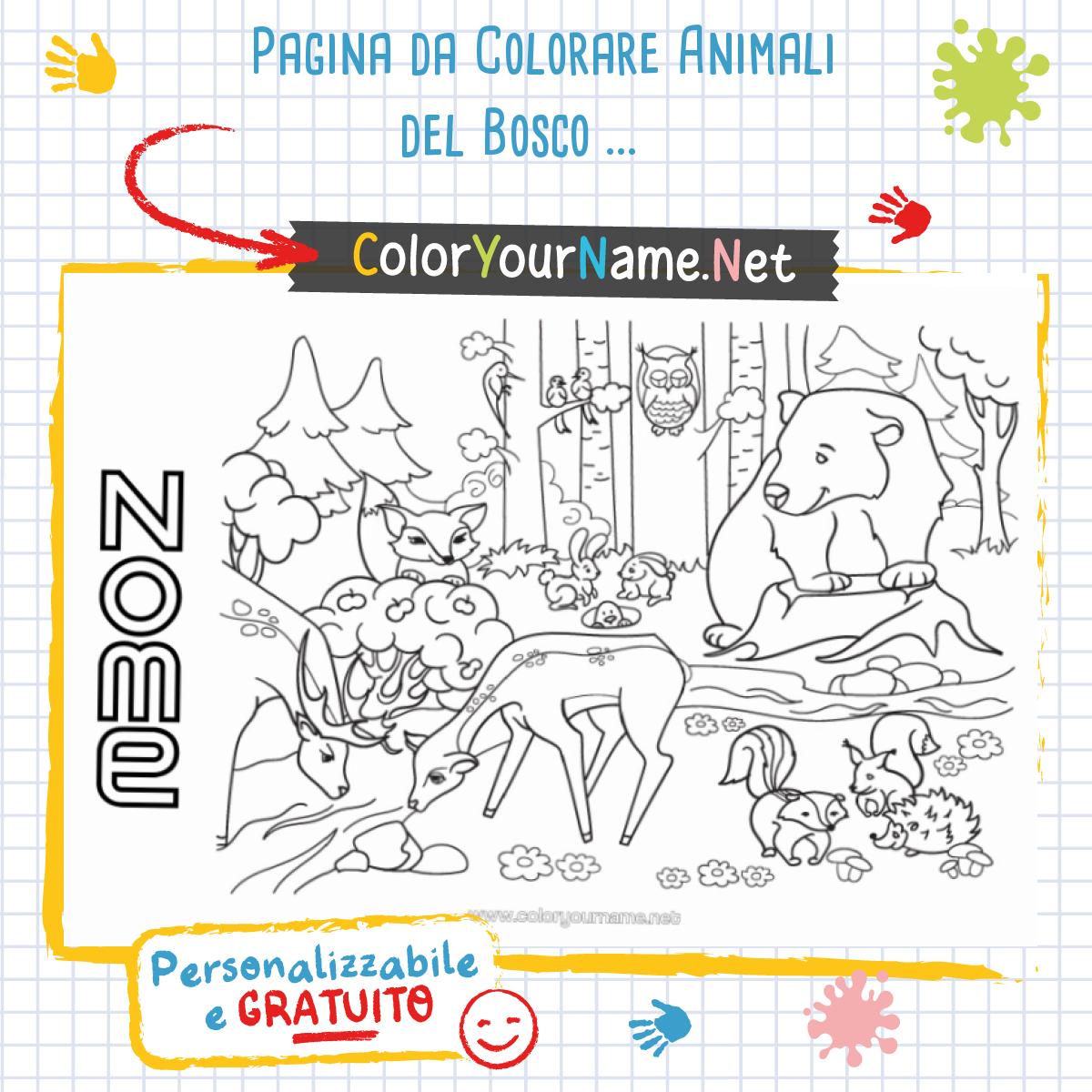 Pagina da Colorare Animali del Bosco – Personalizzabile