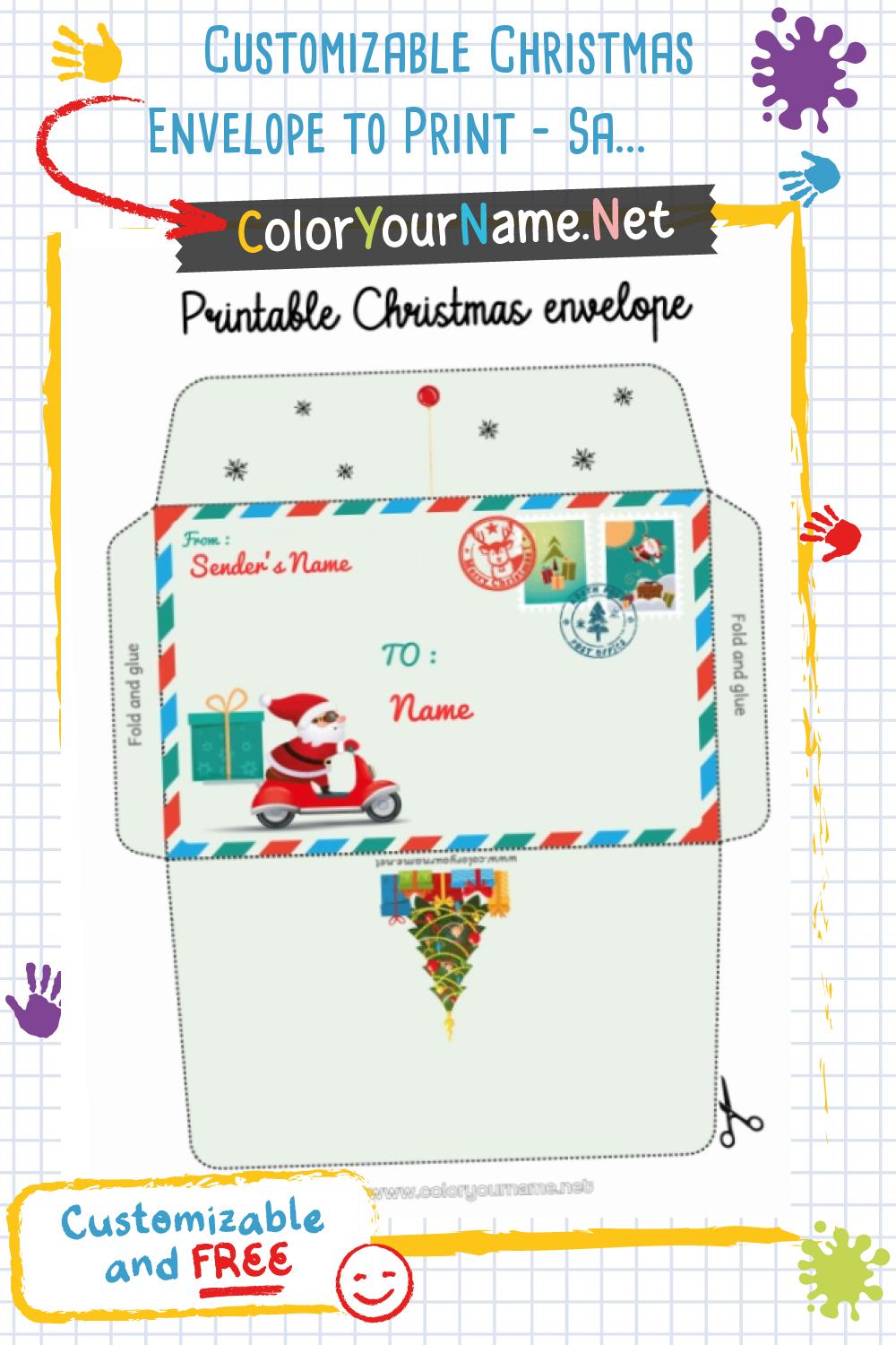 Customizable Christmas Envelope to Print – Santa Claus on a Scooter