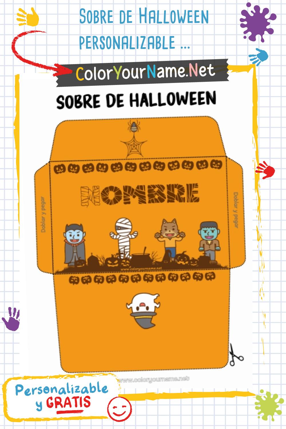 Sobre de Halloween personalizable con Frankenstein, Hombre Lobo, Momia ...