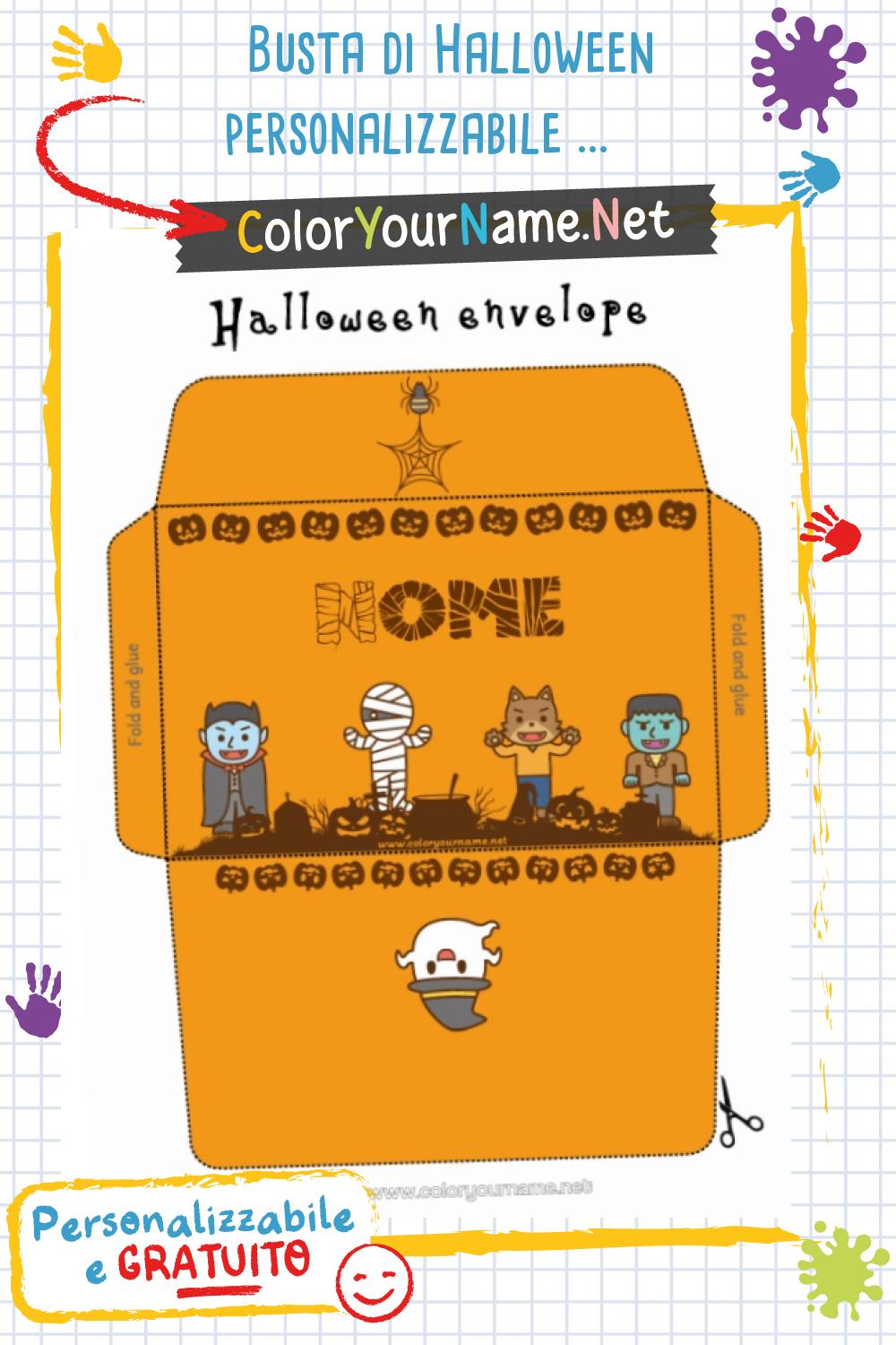 Busta di Halloween personalizzabile con Frankenstein, Lupo Mannaro ...