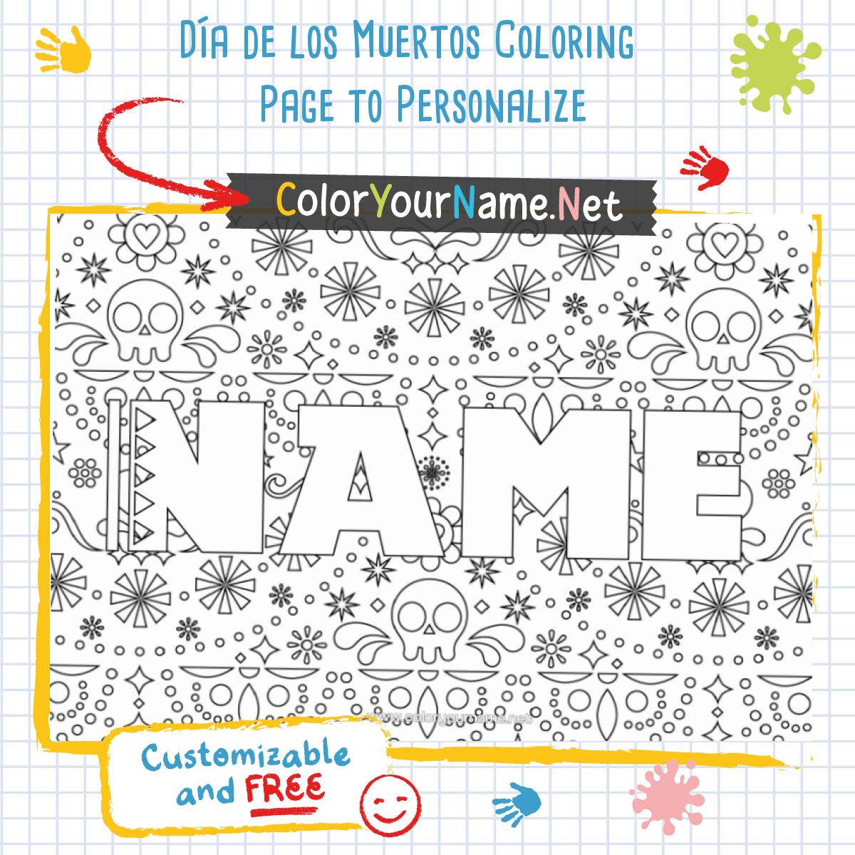Día de los Muertos Coloring Page to Personalize