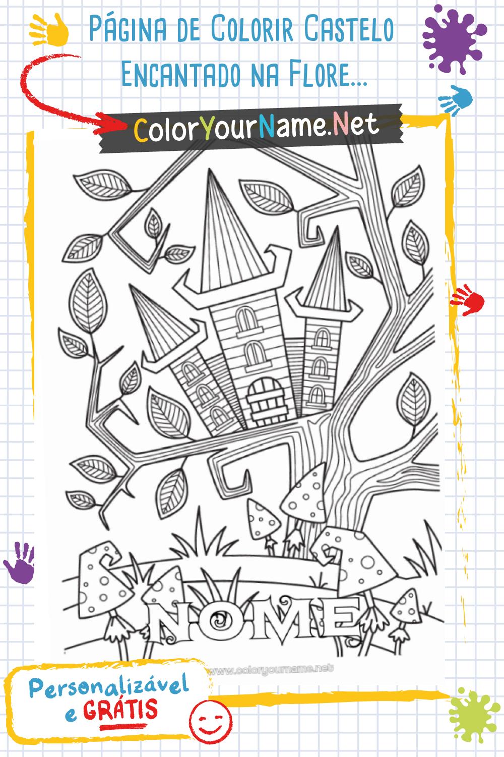Página de Colorir Castelo Encantado na Floresta Mágica – Personalizável