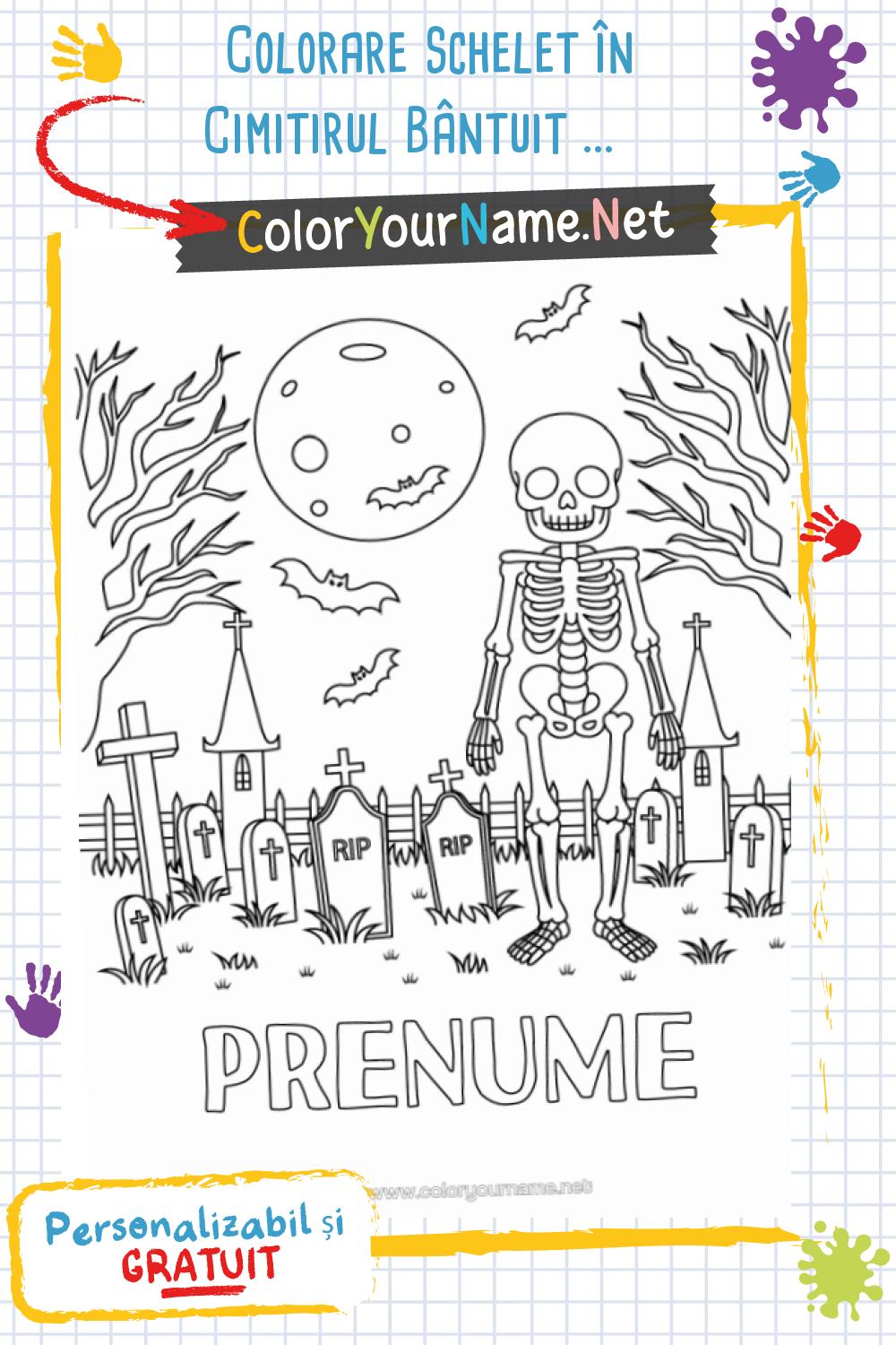 Colorare Schelet în Cimitirul Bântuit – Personalizabil