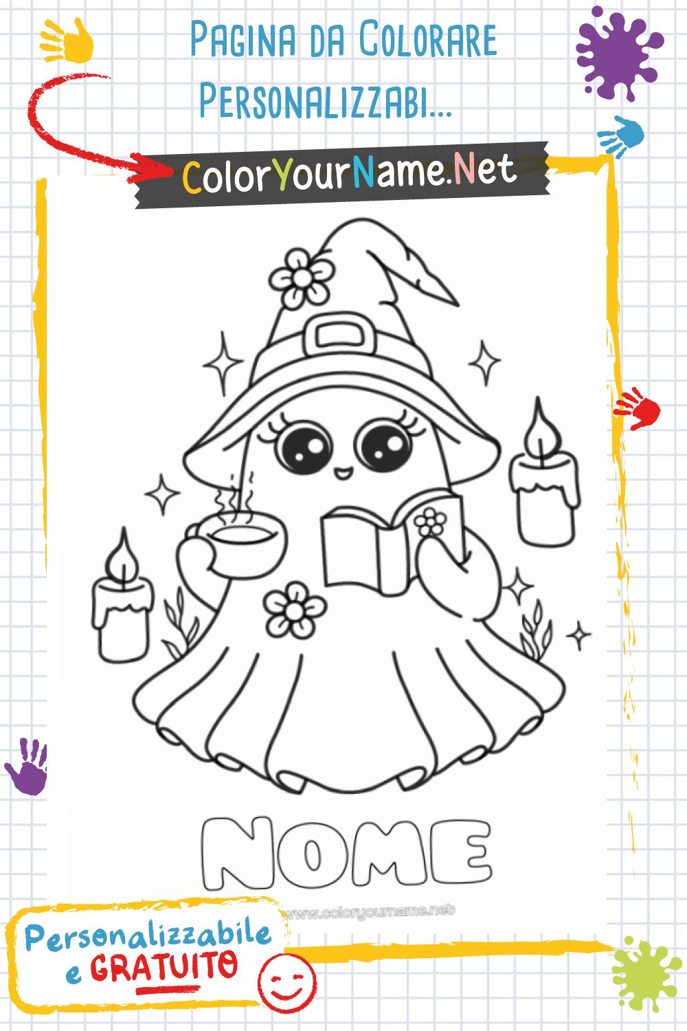 Pagina da Colorare Personalizzabile: Fantasma Streghetta Kawaii con ...