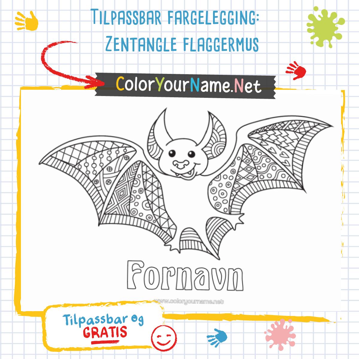 Tilpassbar fargelegging: Zentangle flaggermus