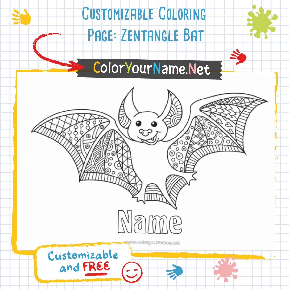 Customizable Coloring Page: Zentangle Bat
