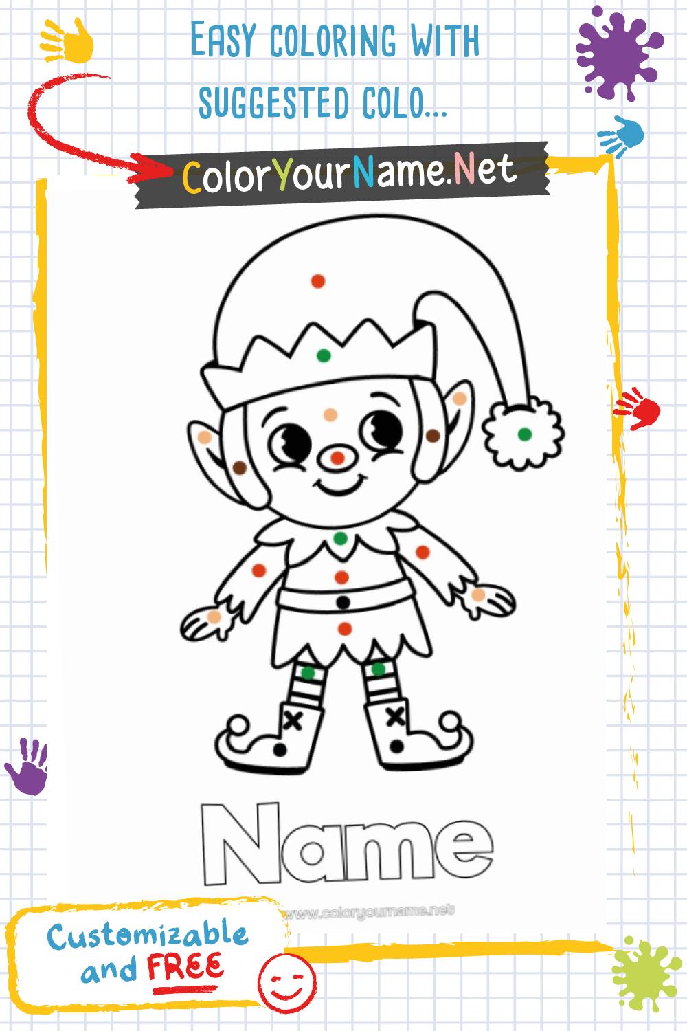 Easy coloring with suggested colors: Christmas Mischievous Elf to color.