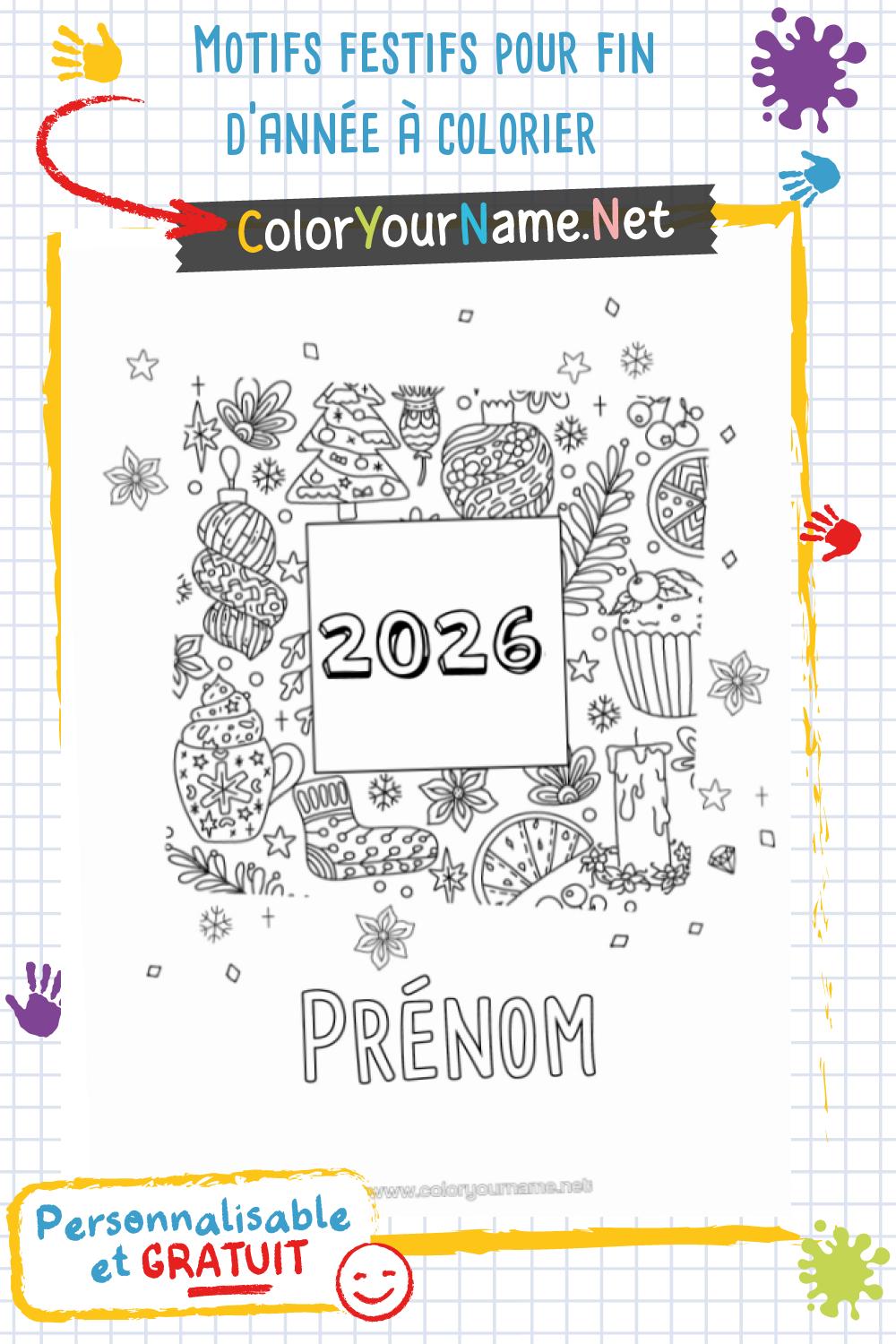 Motifs festifs pour fin d'année à colorier