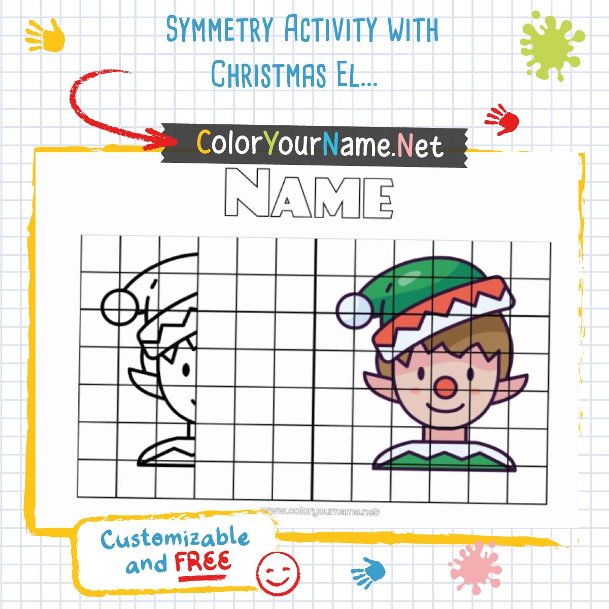 Symmetry Activity with Christmas Elf - Customizable with Name