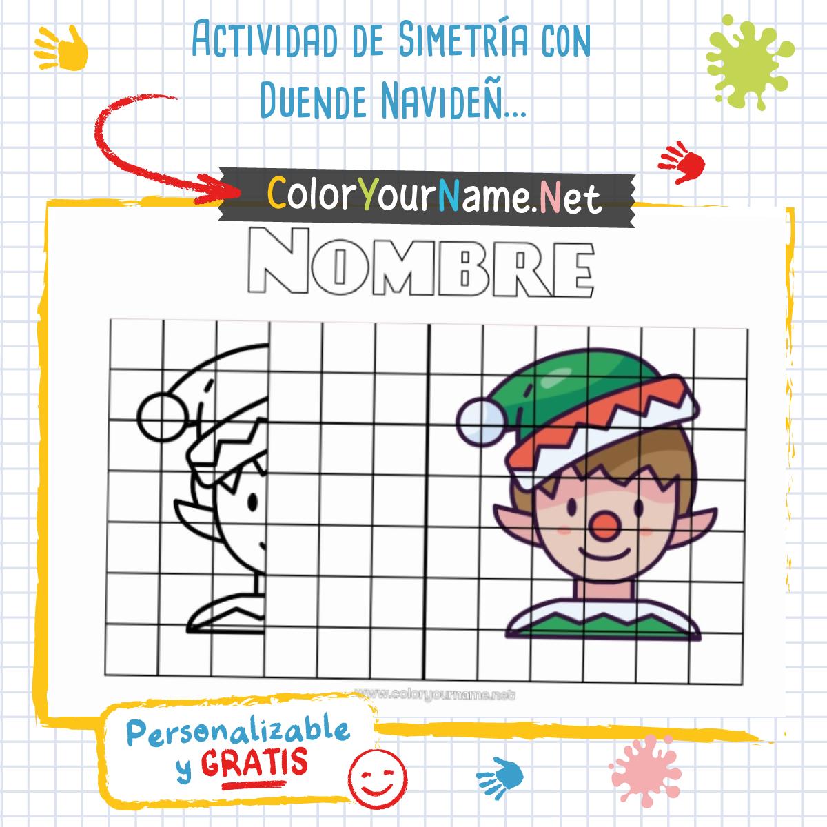 Actividad de Simetría con Duende Navideño - Personalizable con Nombre