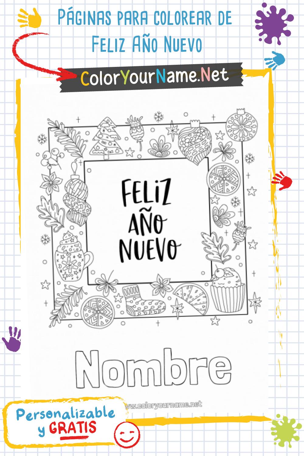 Páginas para colorear de Feliz Año Nuevo