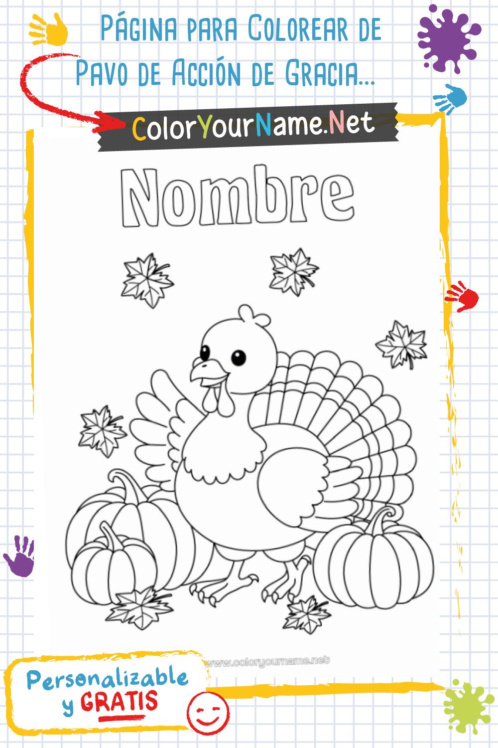 Página para Colorear de Pavo de Acción de Gracias - Personalizable con ...