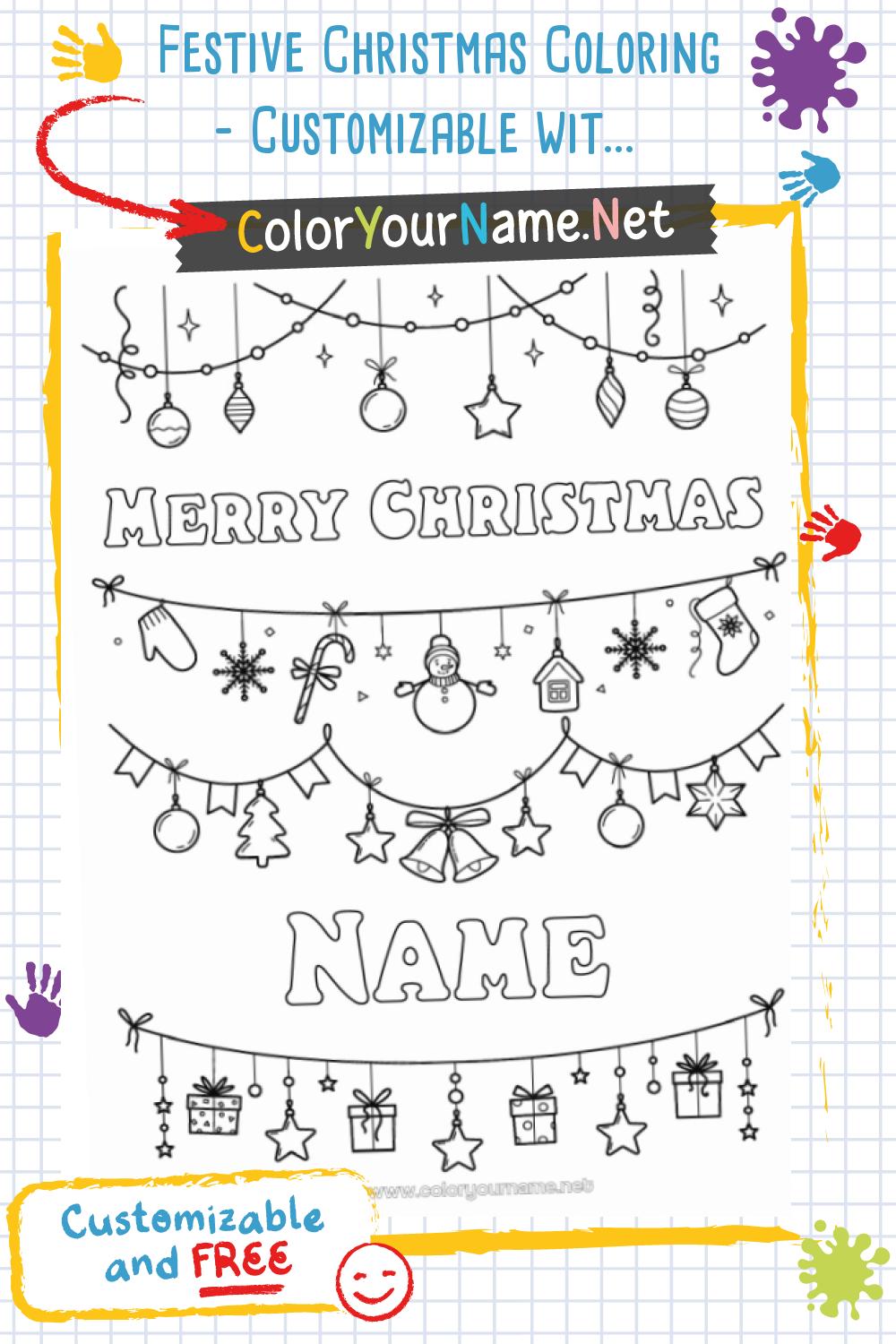 Festive Christmas Coloring - Customizable with a Message and a Name!