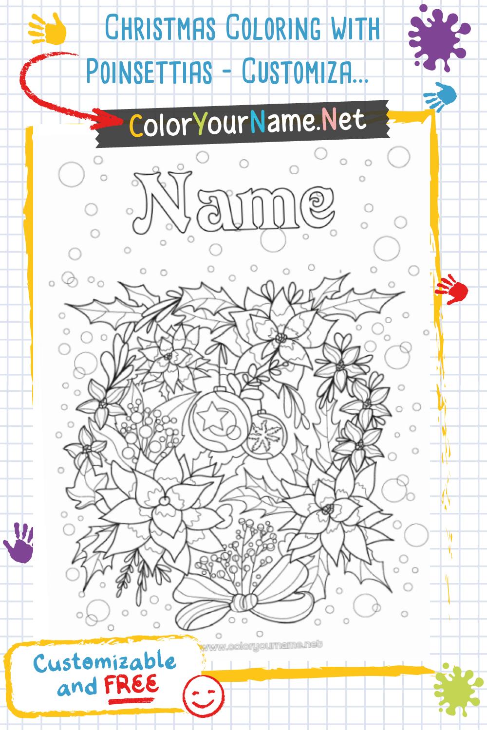 Christmas Coloring with Poinsettias - Customizable with a Name!