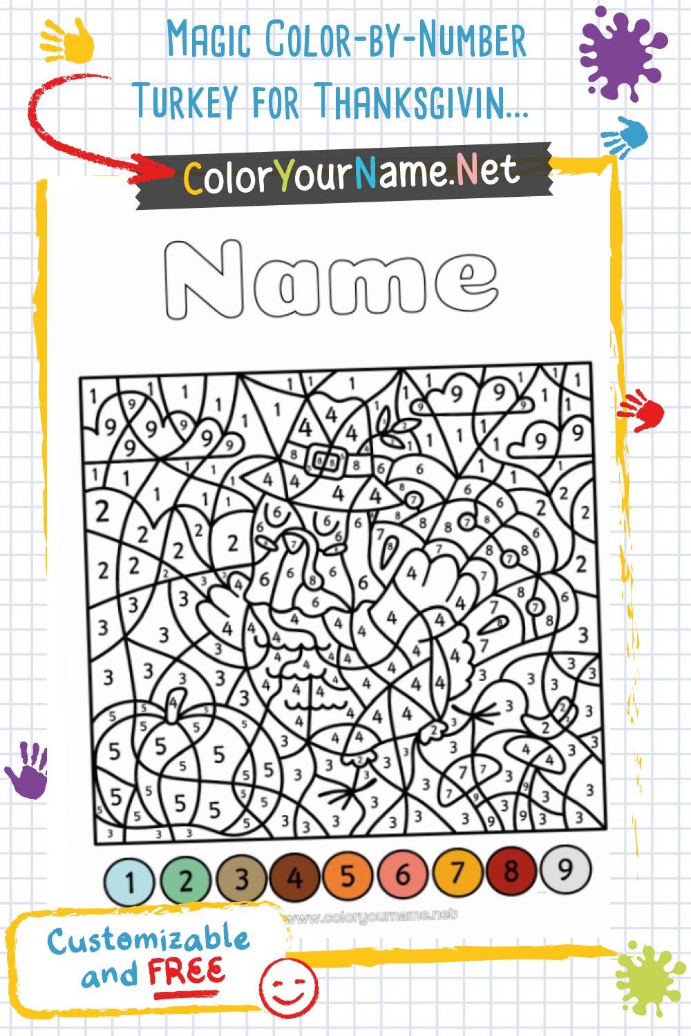 Magic Color-by-Number Turkey for Thanksgiving - Free and Customizable