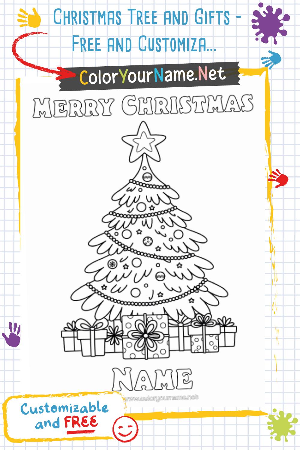 Christmas Tree and Gifts - Free and Customizable Coloring Page