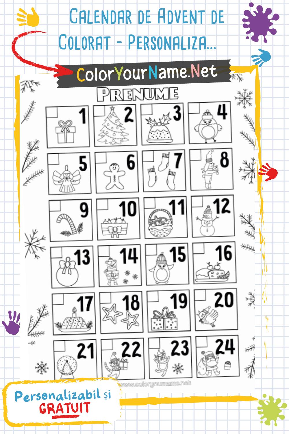 Calendar de Advent de Colorat - Personalizabil și Gratuit